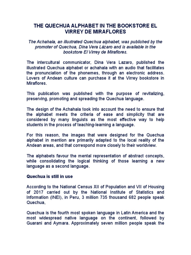 The Quechua Alphabet in The Bookstore El Virrey de Miraflores | PDF