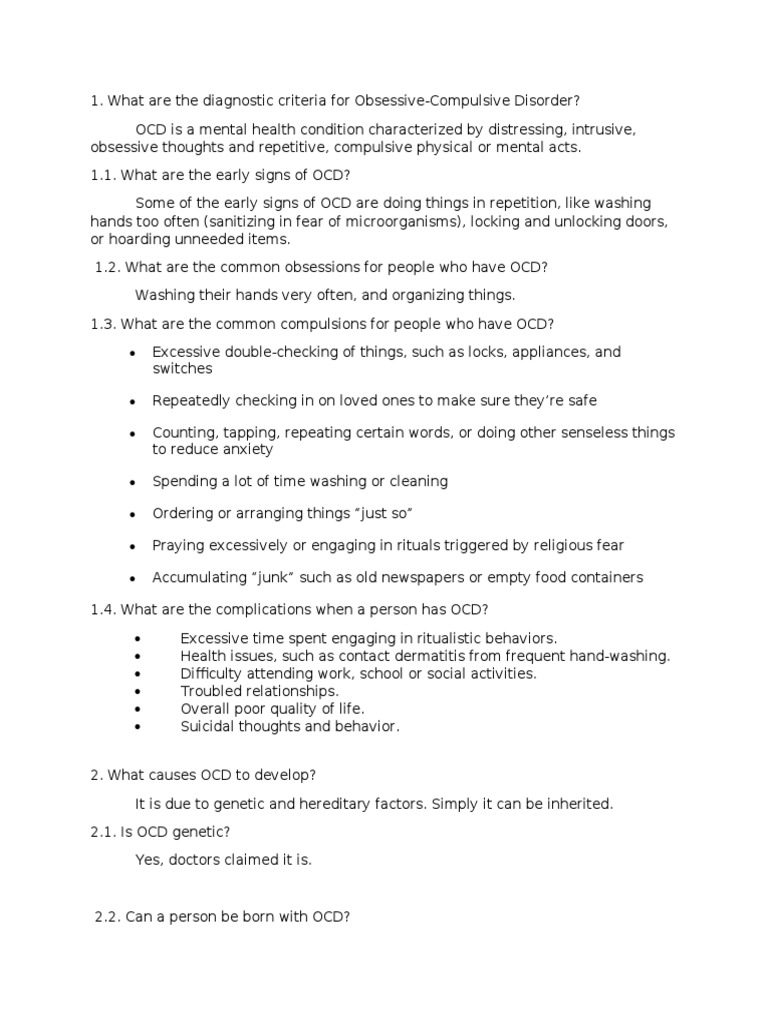OCD | PDF | Obsessive–Compulsive Disorder | Mental And Behavioural ...