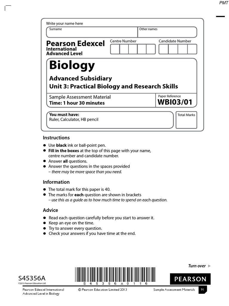 Specimen (IAL) QP - Unit 3 Edexcel Biology A-Level | PDF | Blood ...