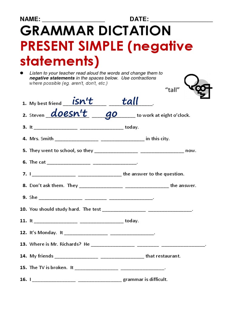 Present Simple, Negative Statements PDF | PDF