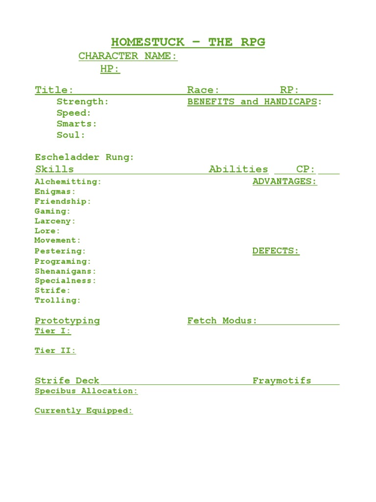 Homestuck Character Sheet Template | PDF