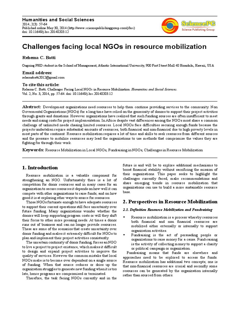 Challenges in NGO Resource Mobilization | PDF | Non Governmental ...
