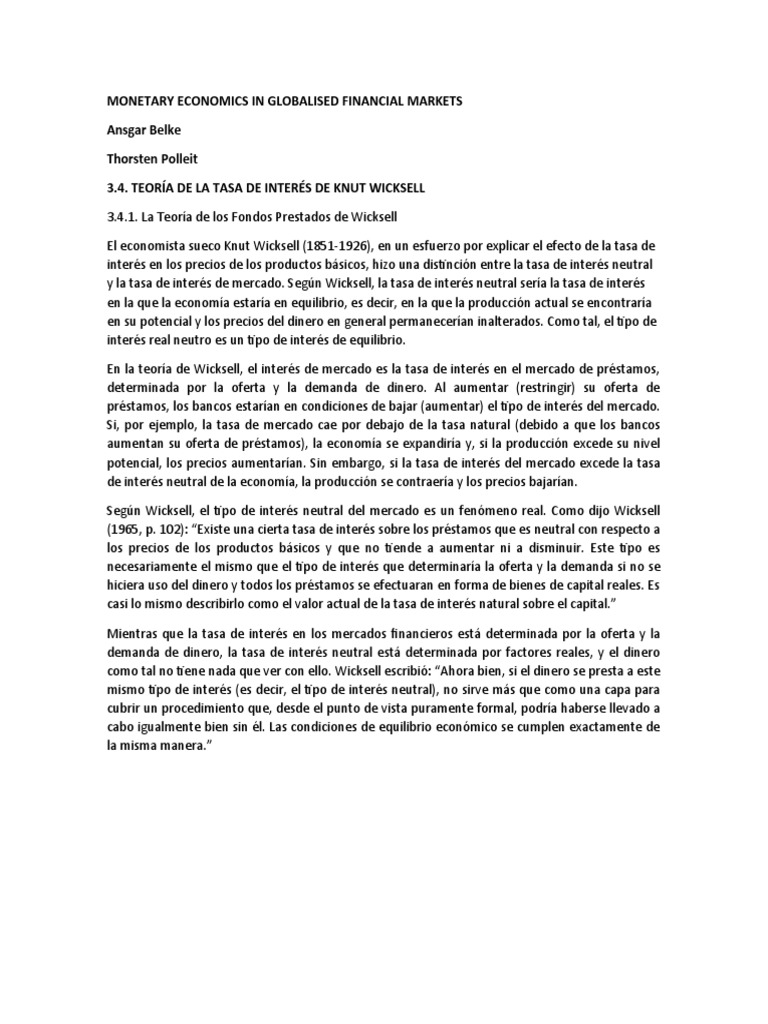 Teoría de Knut Wicksell | PDF | Tasas de interés | Ahorro