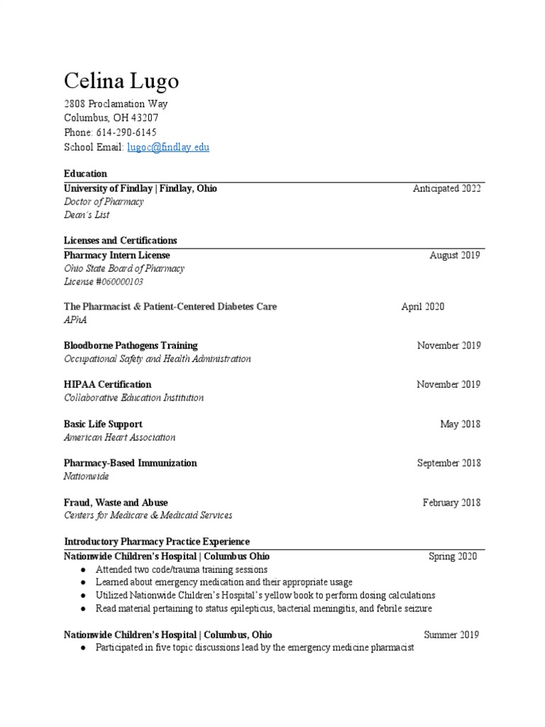 CV 2020 | PDF | Pharmacy | Prescription Drugs