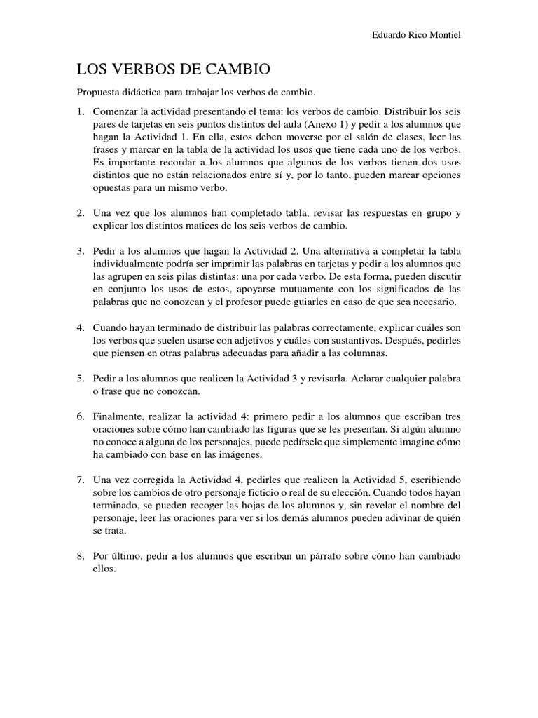 Propuesta Didáctica: Verbos de Cambio | PDF | Verbo