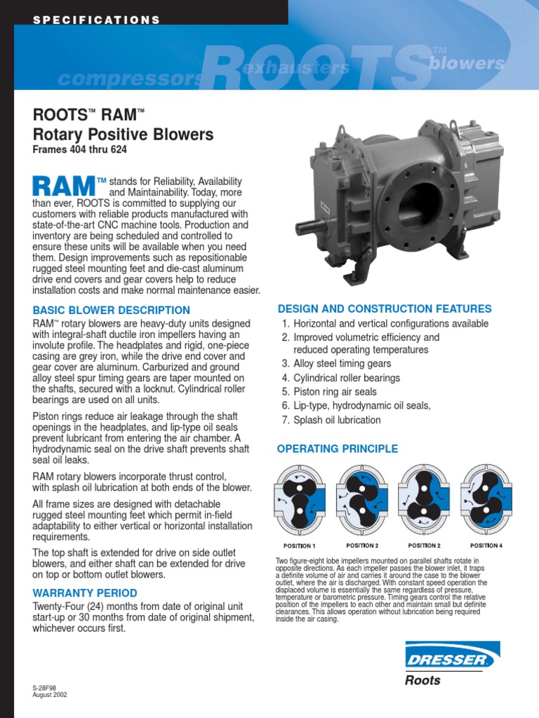 Roots RAM Rotary Positive Blowers: Specifications | PDF | Bearing ...