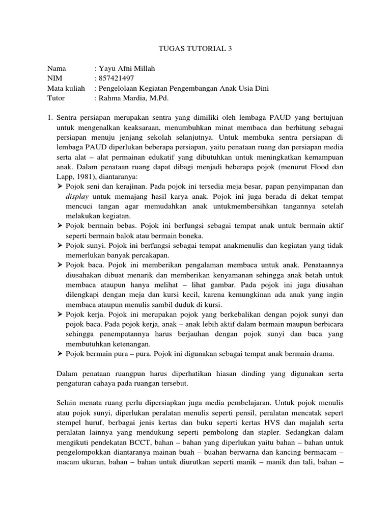 YAYU AFNI M - TT3 - RAHMA - PAUD4407 - A - Cms-1 | PDF