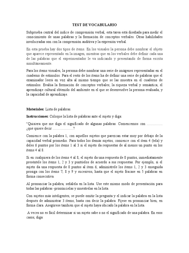 Test de Vocabulario | PDF | Asunto (gramática) | Aprendizaje