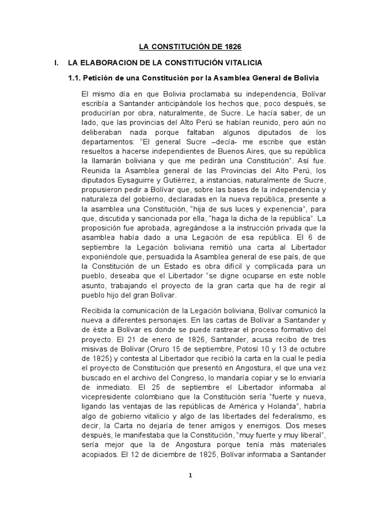 Constitución Vitalicia de 1826 | PDF | Bolivia | Perú