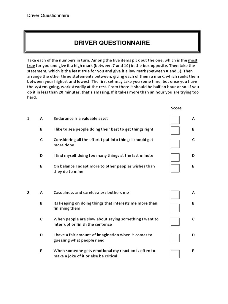 X. Driver Questionnaire | Download Free PDF | Facilitator ...