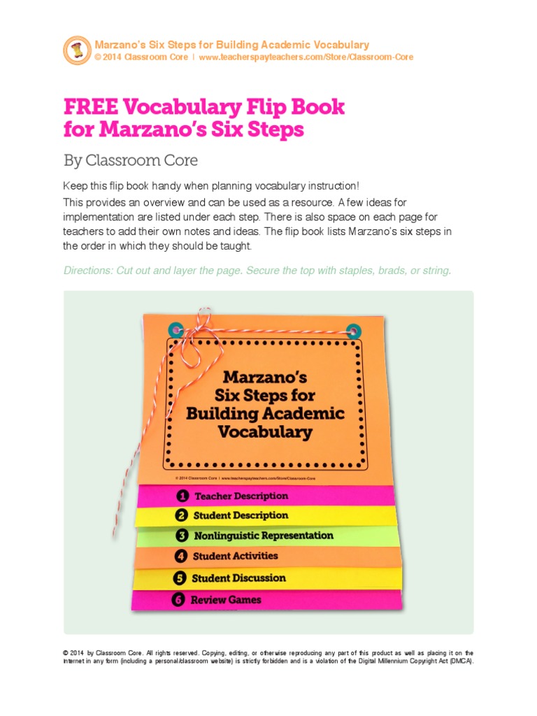 Vocabulary Flip Book For Marzanos Six Steps PDF | PDF | Vocabulary ...