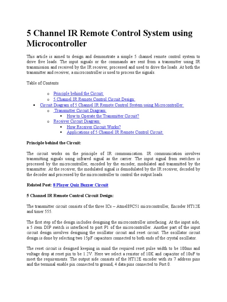 5 Channel IR Remote Control System Using Microcontroller | PDF | Remote Control | Relay