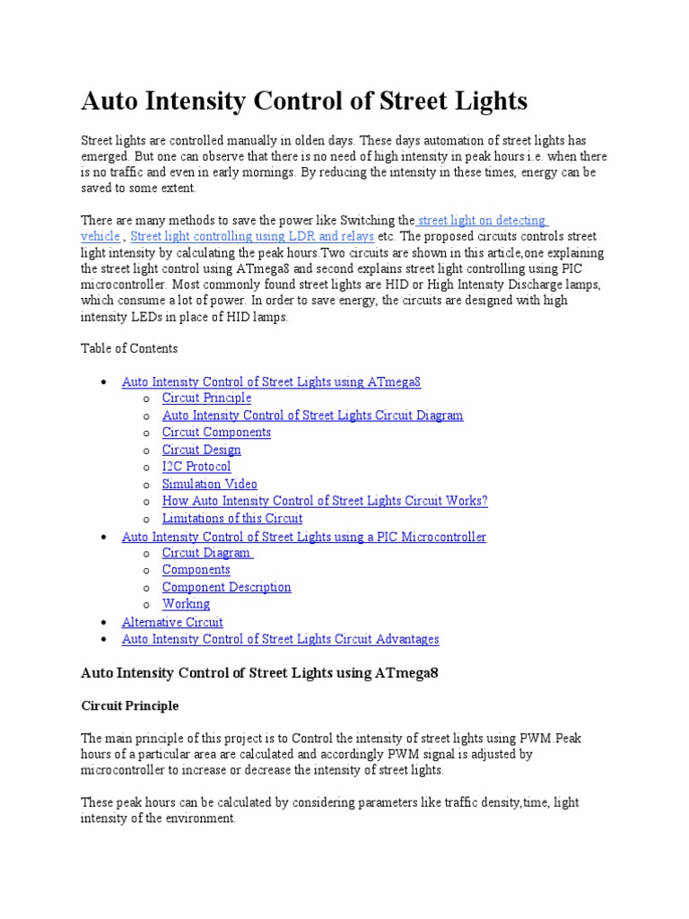 Auto Intensity Control of Street Lights | PDF | Electronic Circuits ...