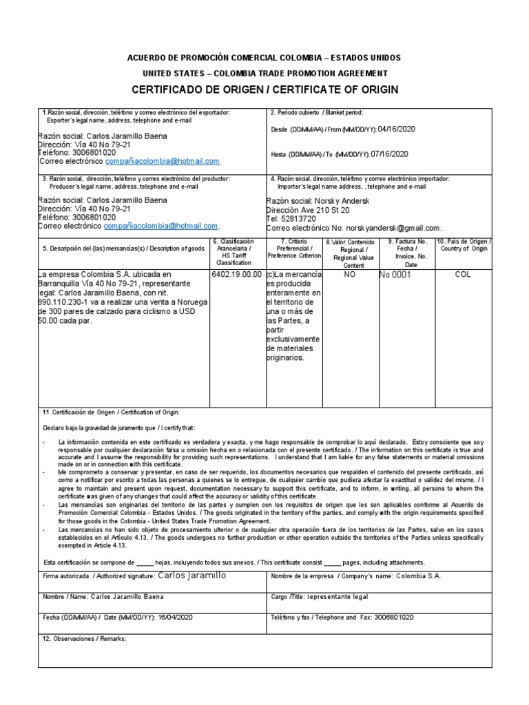 BJ Drum - Certificado de Origen y Sus Instrucciones | Descargar gratis PDF | Comercio | Industrias