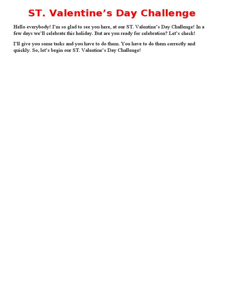 ST. Valentine's Day Challenge | Download Free PDF | Valentine's Day ...