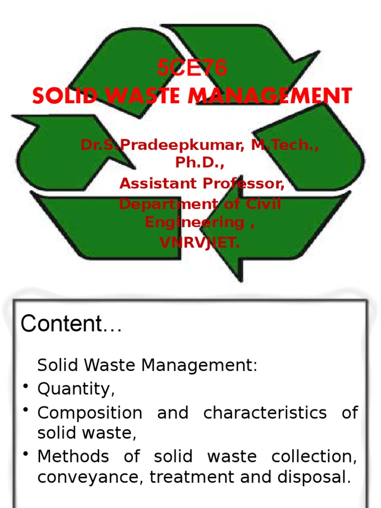 5CE76 Solid Waste Management | PDF | Municipal Solid Waste | Waste ...