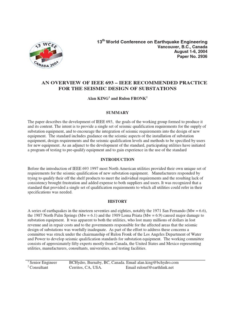 An Overview of Ieee 693 - Ieee Recommended Practice For Design of ...