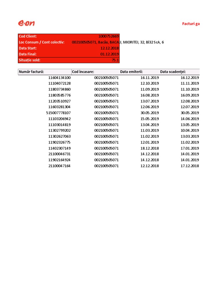 Cod Client: Loc Consum / Cont Colectiv: Data Start: Data Final ...