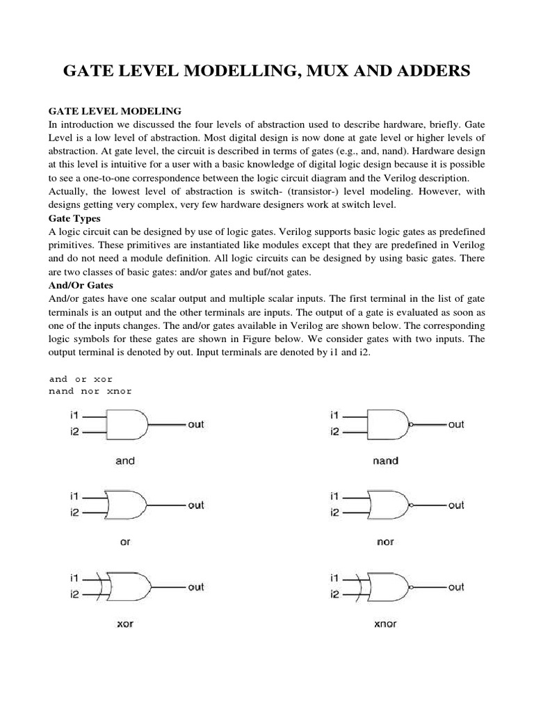 Gate Level Modelling, Mux and Adders | Download Free PDF | Logic Gate ...