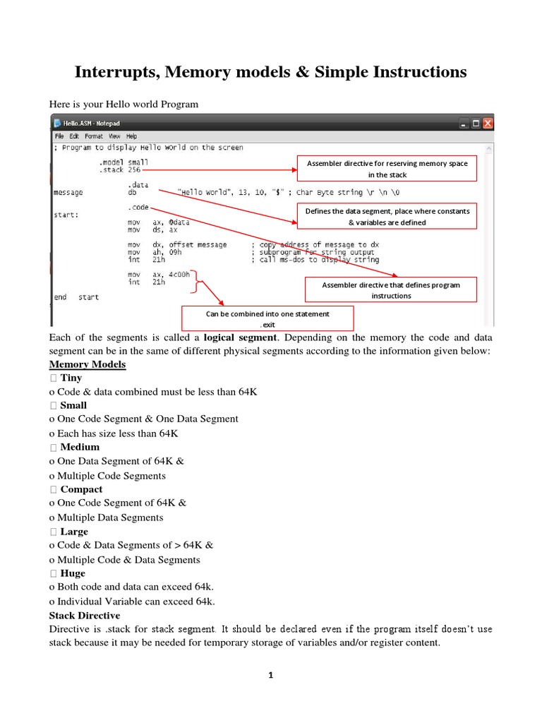 Interrupts, Memory Models & Simple Instructions | PDF | Computer Data Storage | String (Computer ...