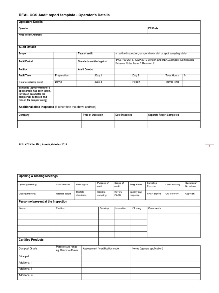 Real Ccs Audit Report Template | PDF | Quality Management System | Audit