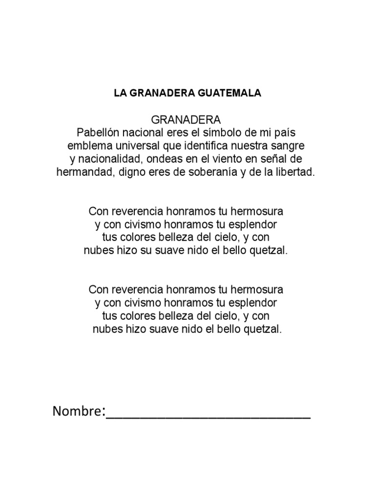 La Granadera de Guatemala: Himno Nacional | PDF
