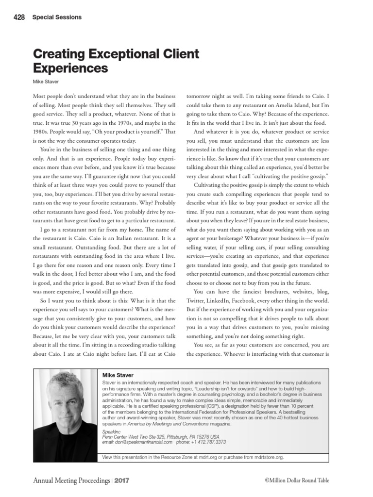 Creating Exceptional Client Experiences: Special Sessions | PDF