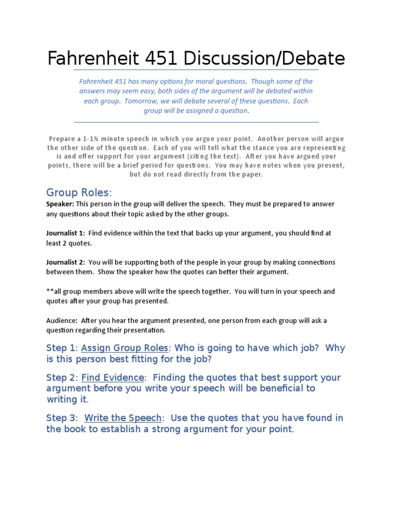 Fahrenheit 451 Debate | PDF | Science & Mathematics