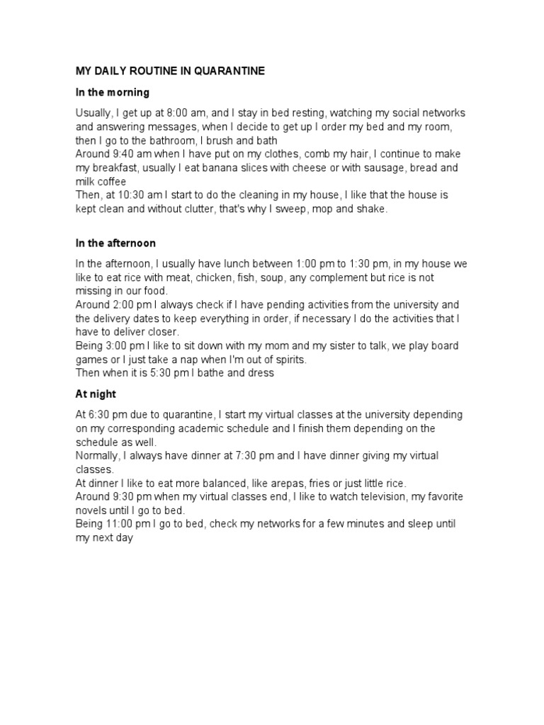 My Daily Routine in Quarantine | PDF