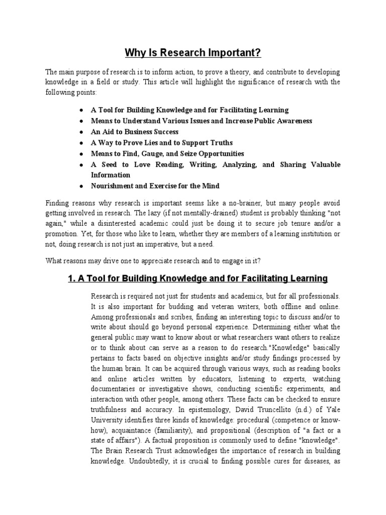 Importance of Research in Knowledge Building | PDF | Research And ...