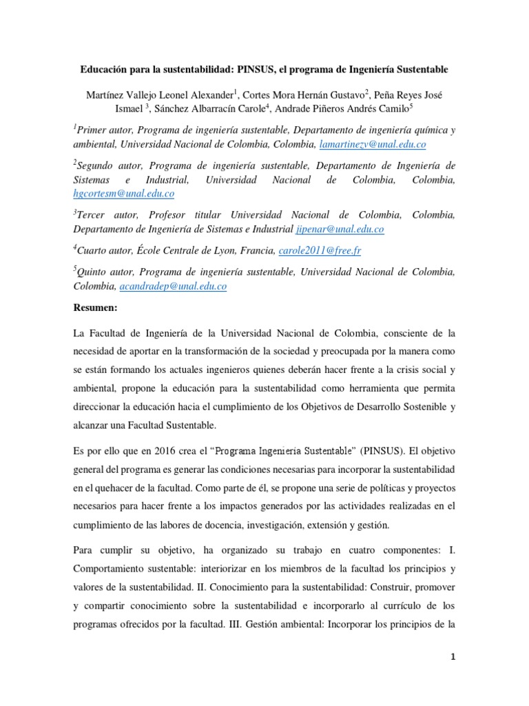 Educación Para La Sustentabilidad Universidad Nacional De Colombia