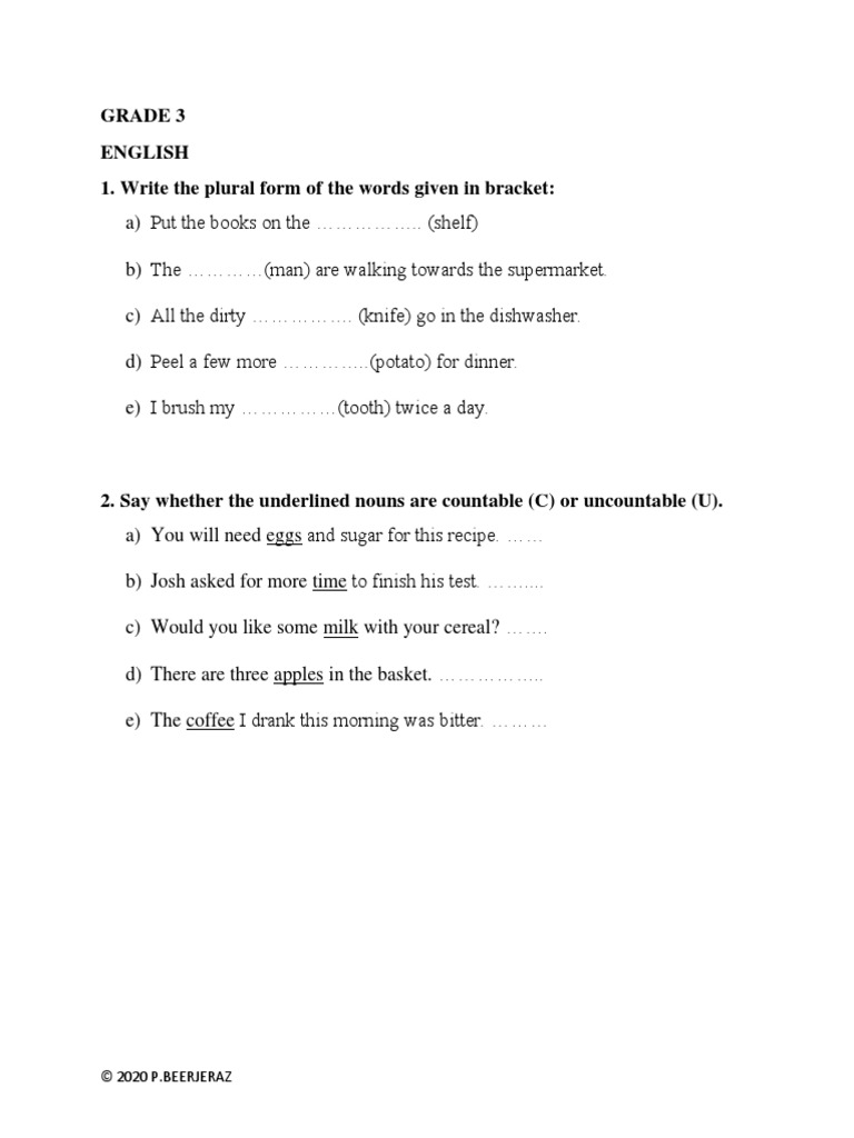 Grade 3 English Worksheet | PDF