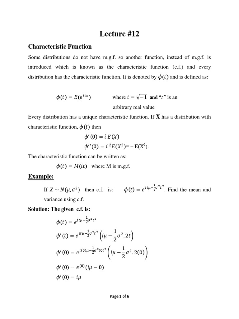 Lecture #12: Characteristic Function | Download Free PDF | Random Variable | Function (Mathematics)