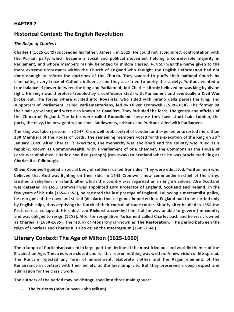 Historical Context: The English Revolution: Hapter 7 | PDF | Paradise ...