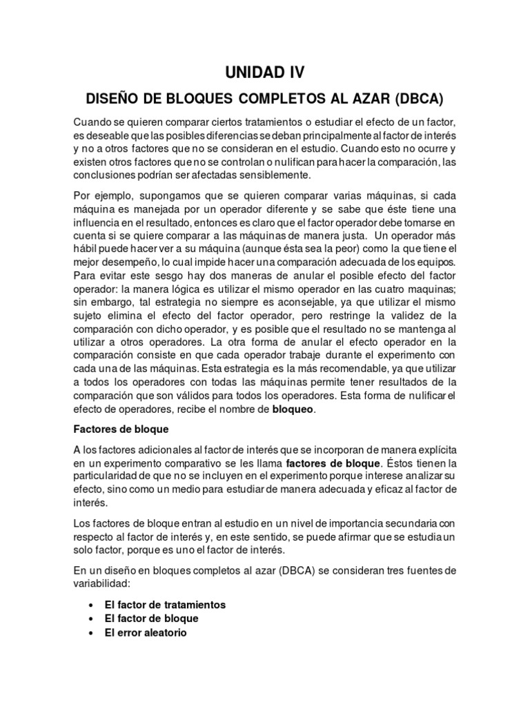 Unidad Iv Diseño de Bloques Completos Al Azar | PDF | Análisis de variación | Cognición
