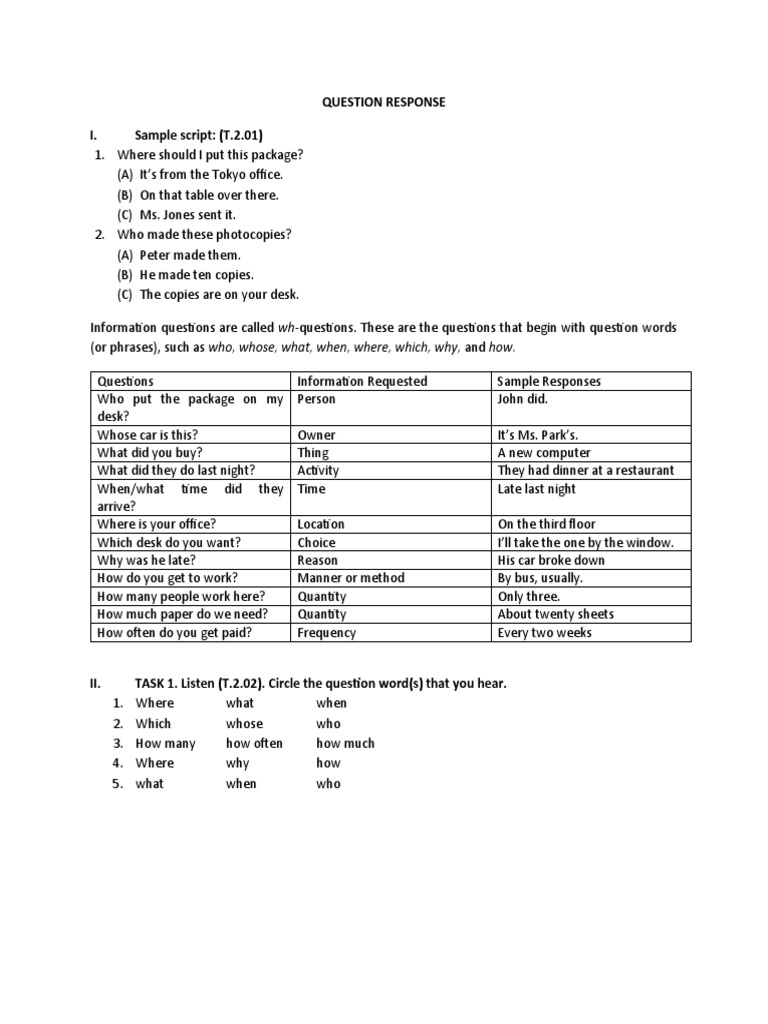 Question Response I. Sample Script: (T.2.01) | PDF | Question