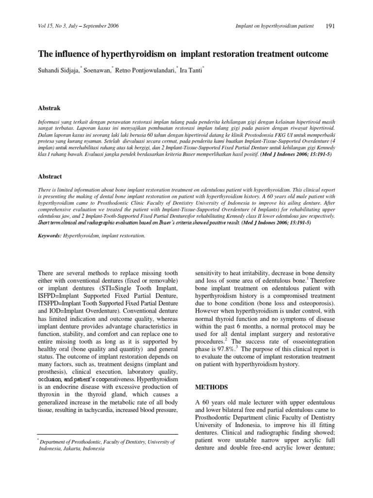 Hyperthyroidism and Dental Implants | PDF | Dental Implant | Dentures