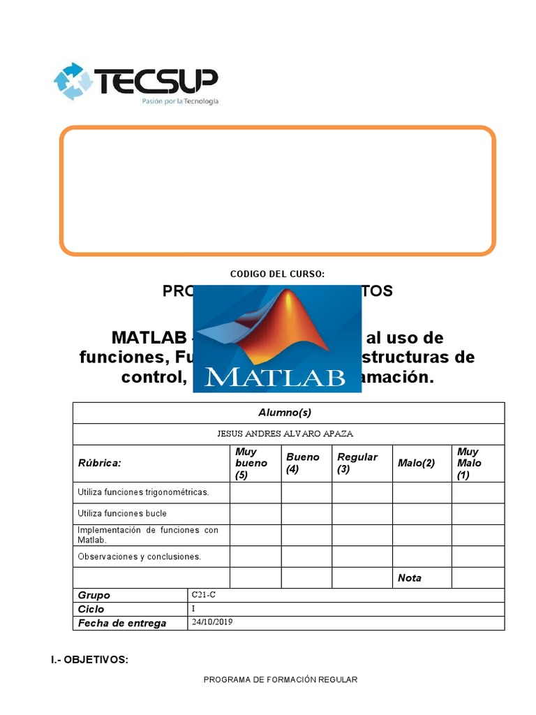 Lab 03 - Matlab - I | PDF | Función (Matemáticas) | Programa de computadora