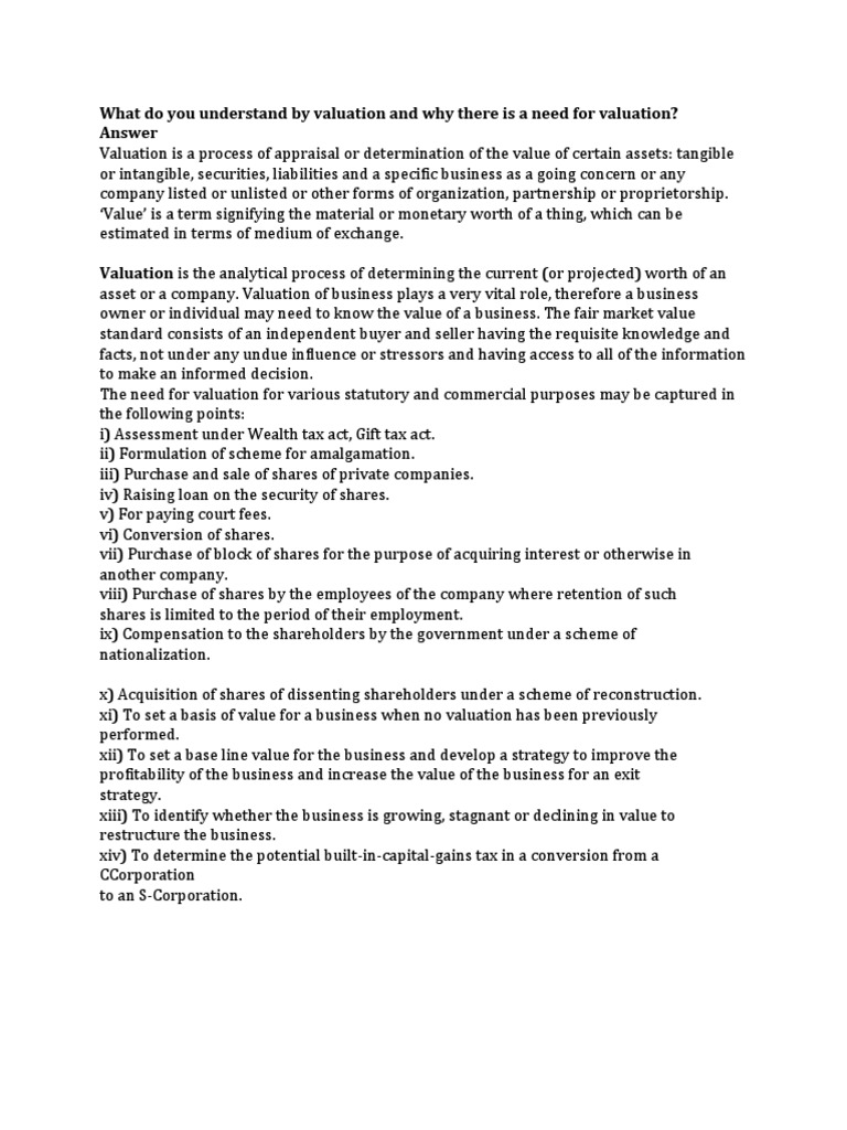 What Do You Understand by Valuation and Why There Is A Need For ...