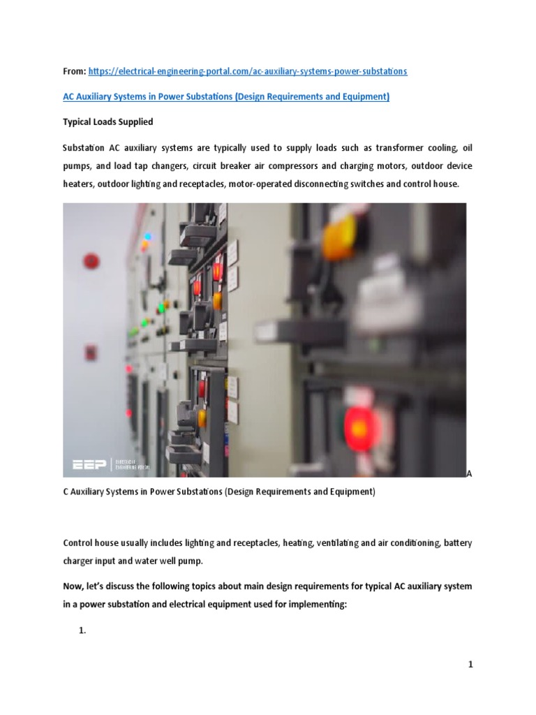 AC Auxiliary Systems in Power Substations | PDF | Electrical Substation ...