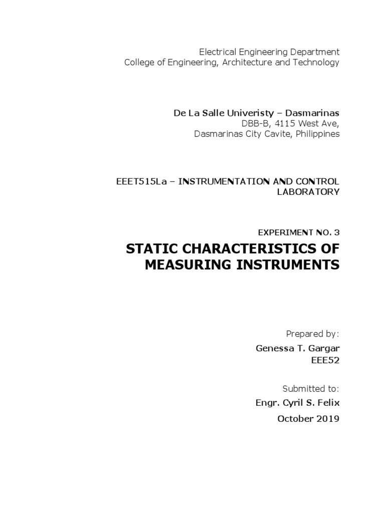 Static Characteristics of Measuring Instruments: de La Salle Univeristy ...