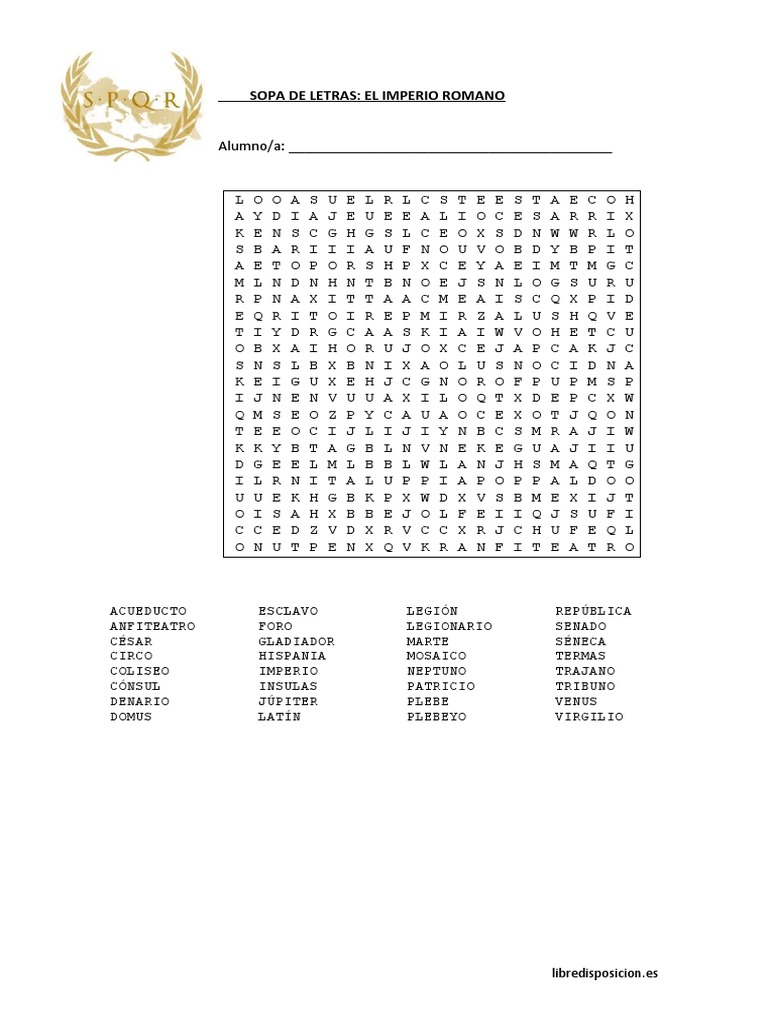 150 - Sopa de Letras Imperio Romano | PDF | Roma antigua | Republica Romana