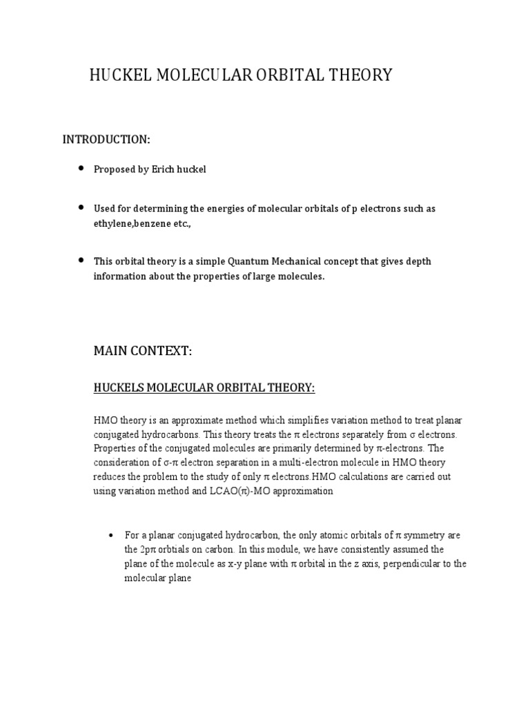 Huckel Molecular Orbital Theory | PDF | Molecular Orbital | Chemistry