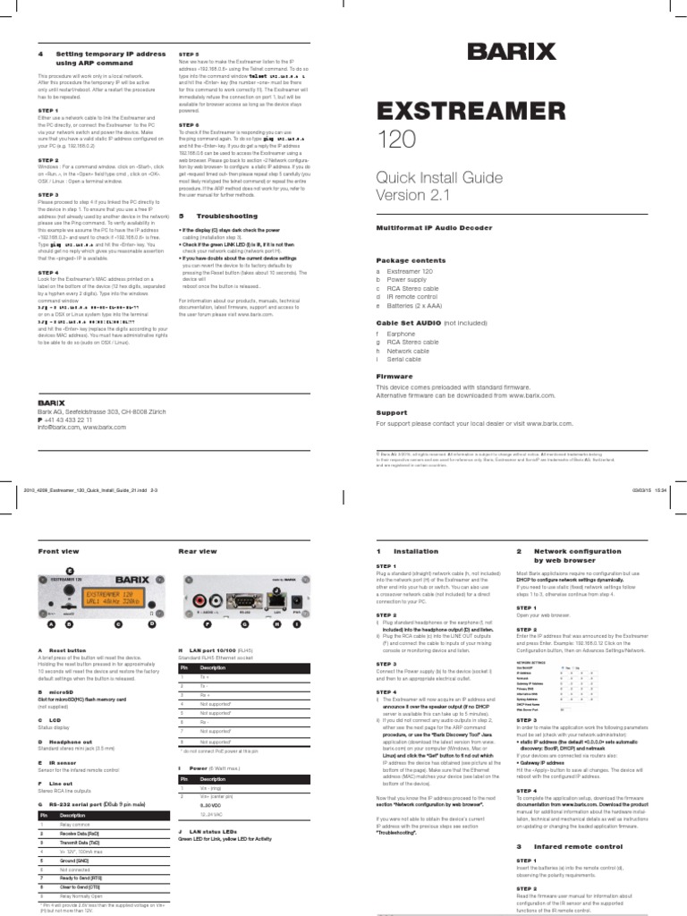 Exstreamer: Quick Install Guide | PDF | Ip Address | Computer Network