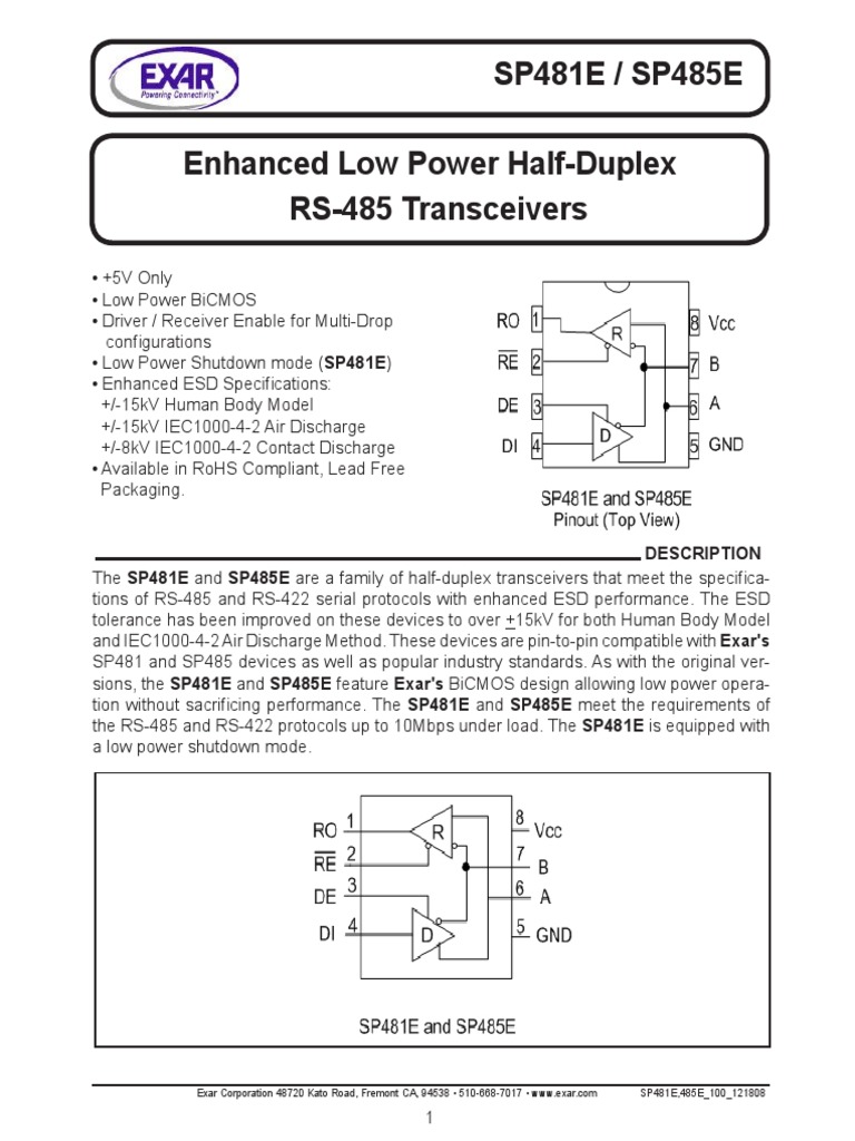 Sp481e 485e 100 121808 PDF | PDF | Electrostatic Discharge | Electricity