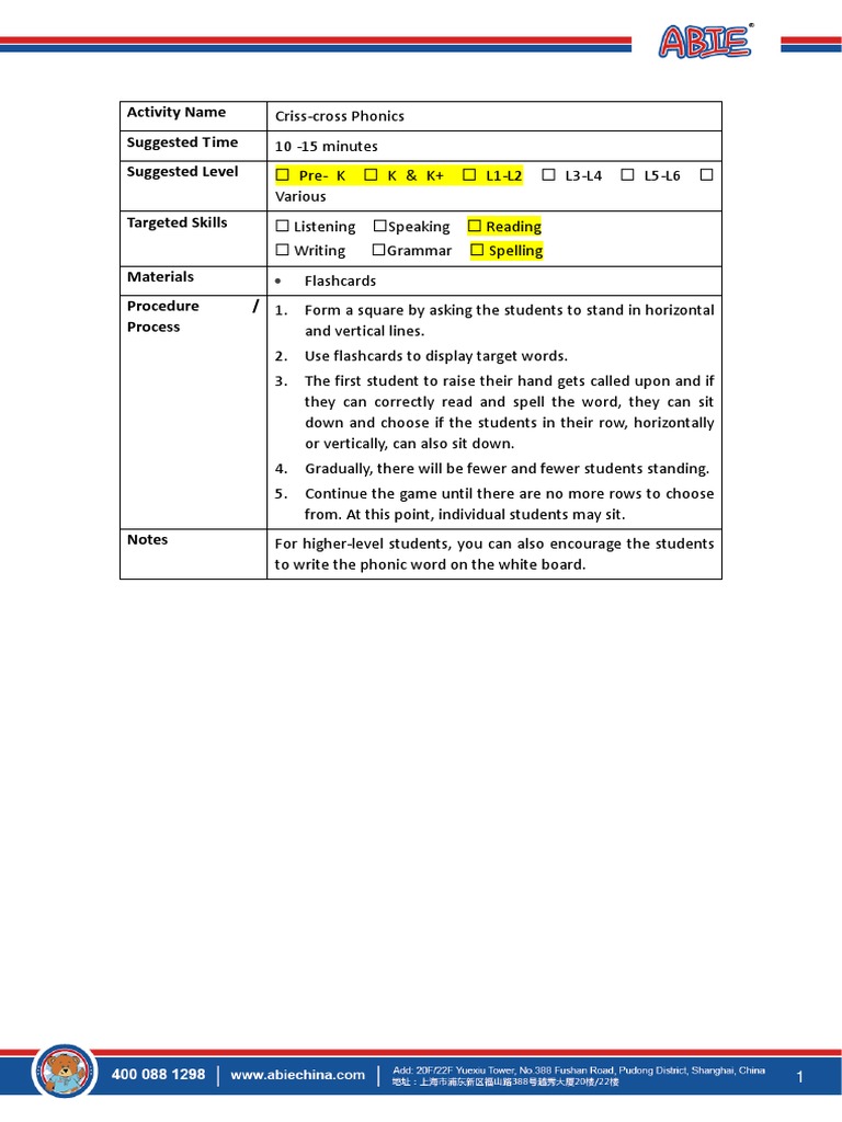 Criss-Cross Phonics Game for Teaching Reading & Spelling | PDF
