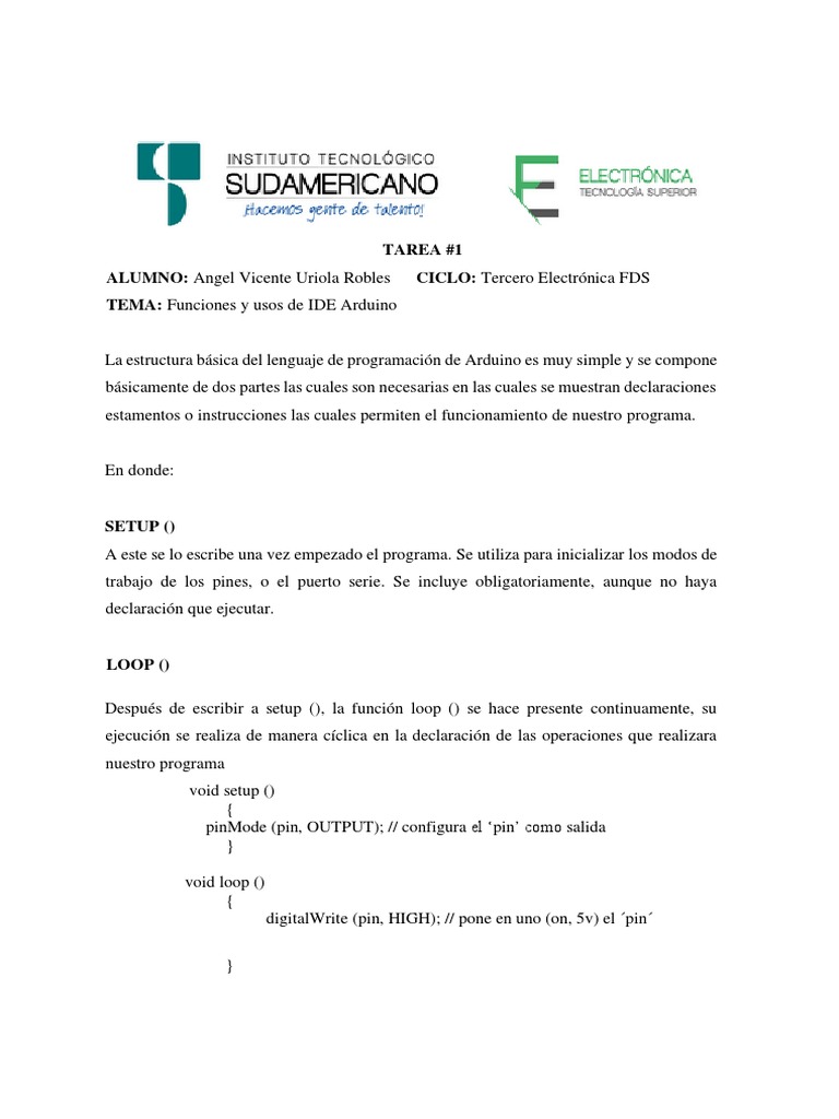 Funciones y Usos de IDE Arduino PDF | Descargar gratis PDF | Programa de computadora | Programación