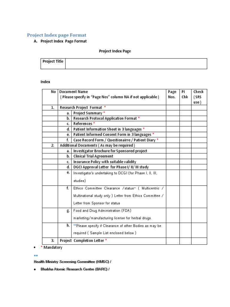 12 Down Project Index Page Format | PDF