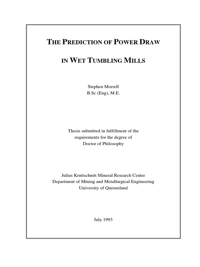 The Prediction of Power Draw in Wet Tumbling Mills | PDF | Mill ...