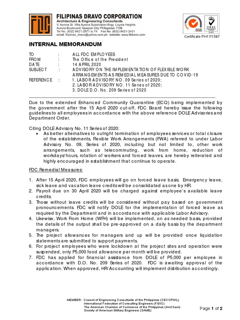 Internal Memorandum: Certificate PH17/1587 | PDF | Telecommuting ...